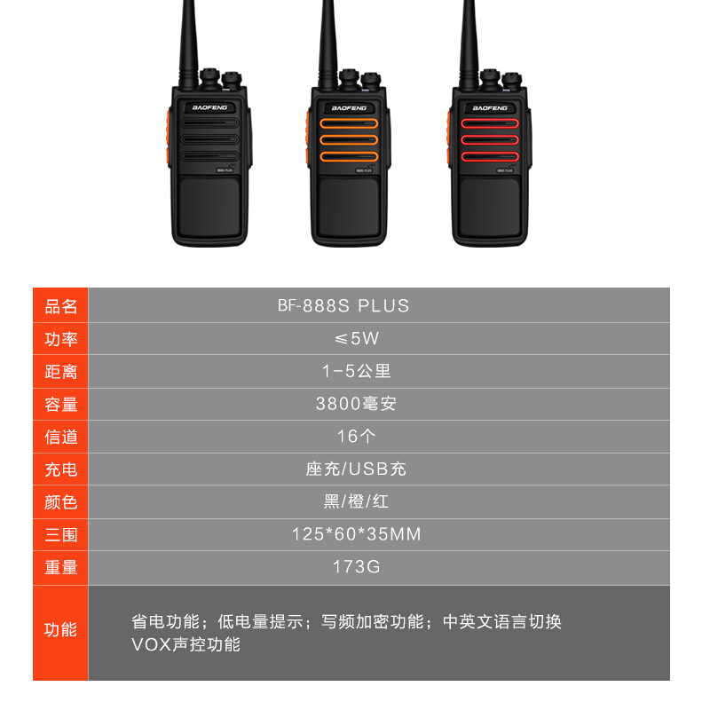 宝锋（BAOFENG）【双台装】BF-888S PLUS 旗舰版对讲机 专业大功率宝峰户外民用商用手持台 （黑色）